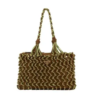 Prada Macramé Logo Plaque Tote Bag