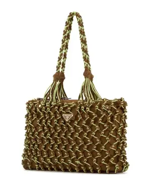 Prada Macramé Logo Plaque Tote Bag
