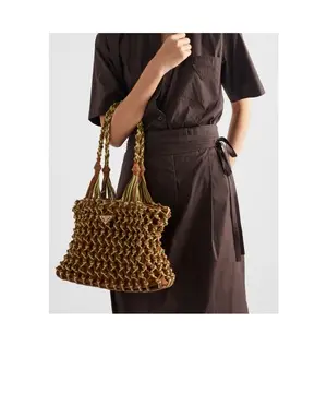 Prada Macramé Logo Plaque Tote Bag