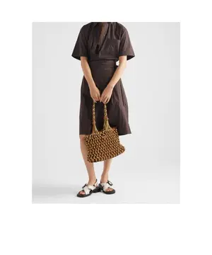 Prada Macramé Logo Plaque Tote Bag