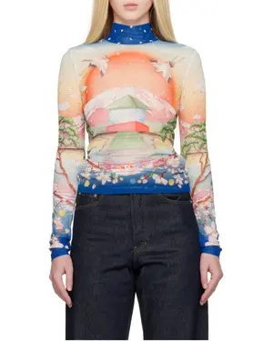 Casablanca Long-sleeved High-neck Graphic Print Top