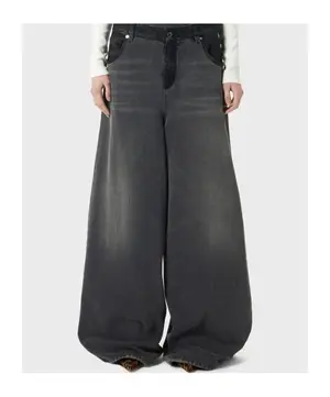 Blumarine Wide-leg Jeans With Lace Details - Grey