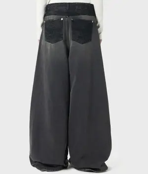 Blumarine Wide-leg Jeans With Lace Details - Grey