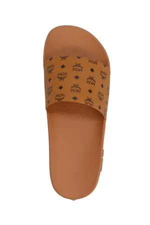 Mcm Monogram Printed Slip-on Slides - Brown