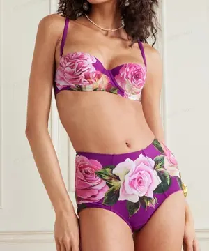 Dolce & Gabbana Rose-print Balconette Bikini Set - Multicolor