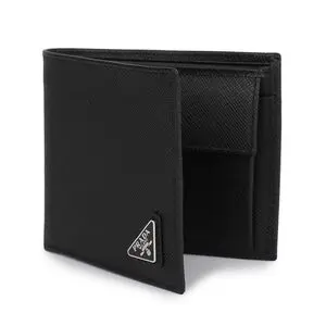 Prada Logo Plaque Bifold Wallet - Black