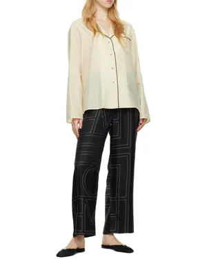 TOTEME Monogram Patterned Wide-leg Silk Pajama Pants - Black