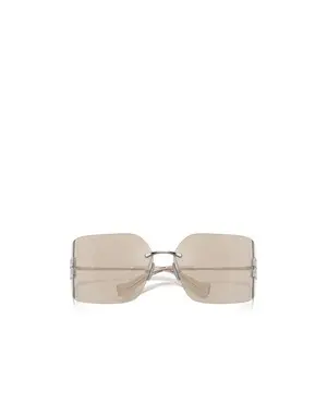 Miu Miu Rimless Wraparound Sunglasses With Logo Detail - Silver