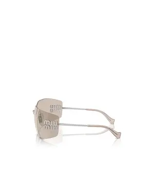 Miu Miu Rimless Wraparound Sunglasses With Logo Detail - Silver