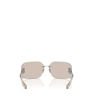 Miu Miu Rimless Wraparound Sunglasses With Logo Detail - Silver