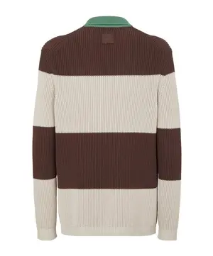 Fendi Crest Embroidered Striped Knitted Polo Shirt - Brown