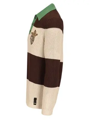 Fendi Crest Embroidered Striped Knitted Polo Shirt - Brown