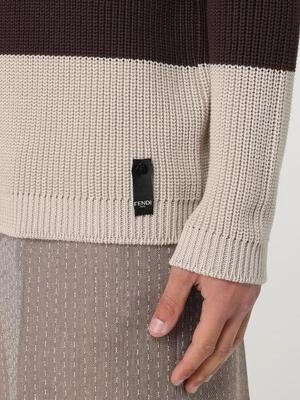 Fendi Crest Embroidered Striped Knitted Polo Shirt - Brown