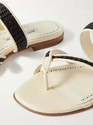 Manolo Blahnik Susara Raffia And Leather Sandals - Nude