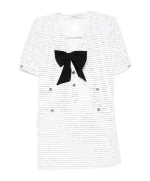 Alessandra Rich Sequin Tweed Mini Dress With Bow Detail - White
