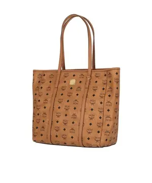 Mcm Monogram Print Shopper Bag With Napa Leather Trim - Brown