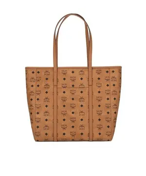 Mcm Monogram Print Shopper Bag With Napa Leather Trim - Brown