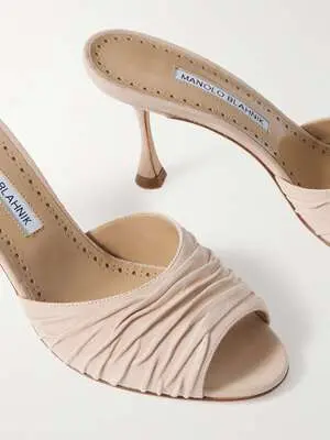 Manolo Blahnik Pirua 70 Suede Mules - Nude
