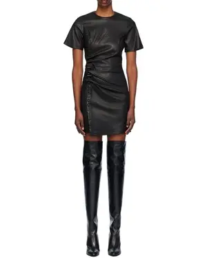 Rabanne Gathered Leather Mini Dress