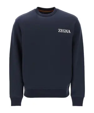 Zegna Crewneck Sweatshirt With Logo Print - Black