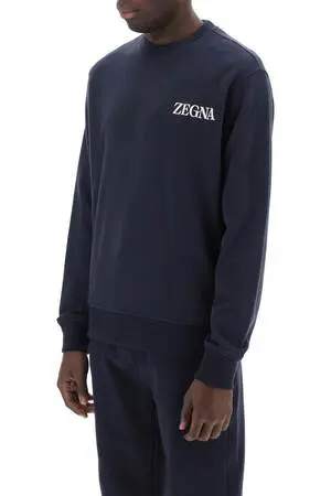 Zegna Crewneck Sweatshirt With Logo Print - Black