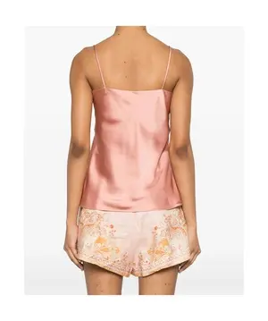 Herno Spaghetti Strap Satin Ruched Tank Top - Pink