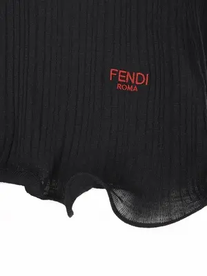 Fendi Ribbed V-neck Top With Ruffled Hem