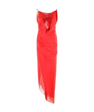 Blumarine Butterfly Crepe Asymmetrical Maxi Dress