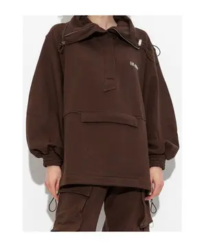 Attico The Funnel-neck Logo Hoodie - Brown