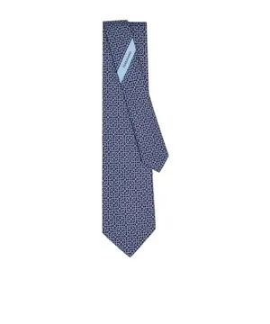 FERRAGAMO Square Gancini Print Silk Neck Tie - Blue