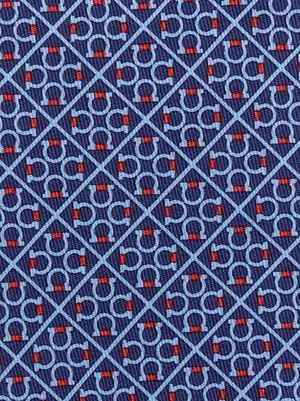 FERRAGAMO Square Gancini Print Silk Neck Tie - Blue