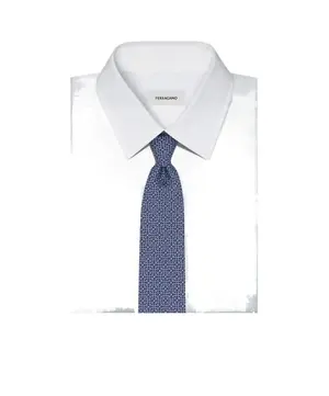 FERRAGAMO Square Gancini Print Silk Neck Tie - Blue