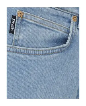 Versace Logo Patch Low Waist Jeans - Blue