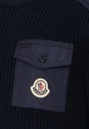 Moncler Ribbed Crewneck Jumper With Logo Patch Pocket