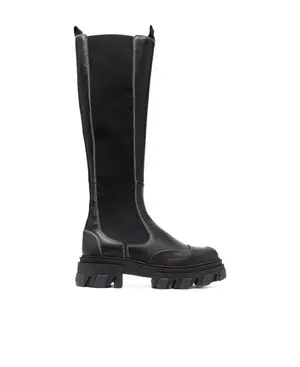 GANNI Knee High Chelsea Boots - Black