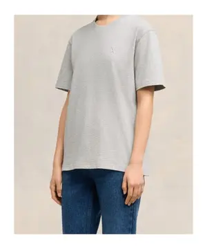 AMI Paris Logo Embossed Crewneck T-shirt - Heather Ash