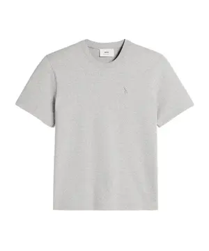 AMI Paris Logo Embossed Crewneck T-shirt - Heather Gray
