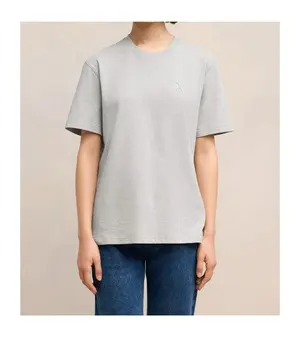 AMI Paris Logo Embossed Crewneck T-shirt - Heather Gray