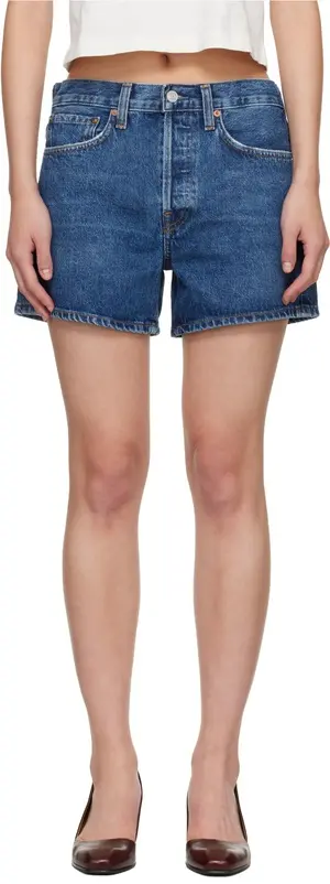 AGOLDE High Waisted Denim Shorts - Blue