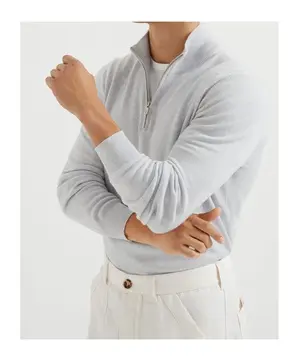 Brunello Cucinelli Cashmere Quarter Zip Sweater - Light Gray