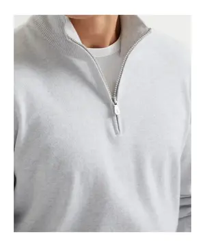 Brunello Cucinelli Cashmere Quarter Zip Sweater - Light Gray