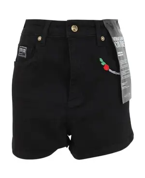 Versace Embroidered Logo Denim Shorts