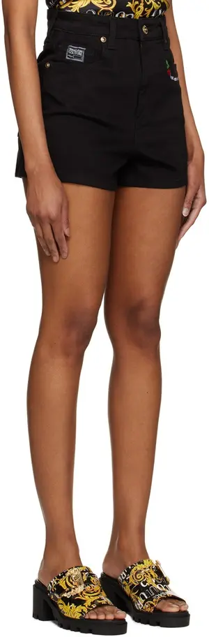 Versace Embroidered Logo Denim Shorts