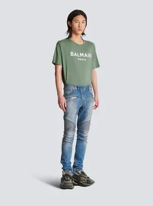 Balmain Slim-fit Biker Jeans With Ribbed Details - Blue