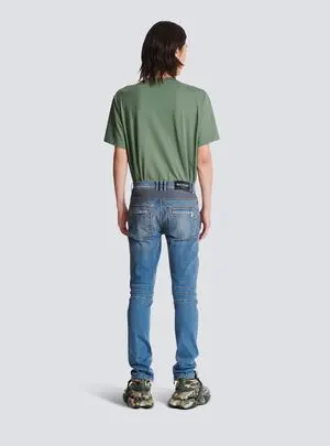 Balmain Slim-fit Biker Jeans With Ribbed Details - Blue