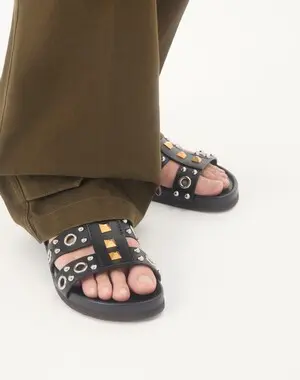 Valentino Garavani Studded Calfskin Slide Sandals