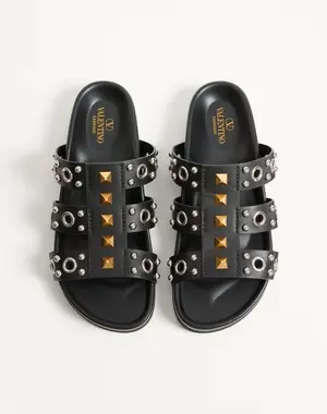 Valentino Garavani Studded Calfskin Slide Sandals