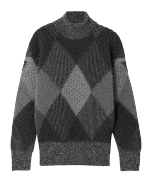 Stella McCartney Diamond Pattern Wool Turtleneck Sweater - Grey
