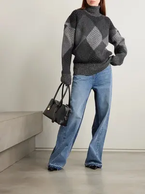 Stella McCartney Diamond Pattern Wool Turtleneck Sweater - Grey