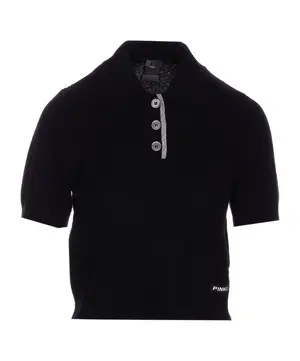 Pinko Short-sleeved Knitted Polo Shirt With Ribbed Cuffs And Hem - No